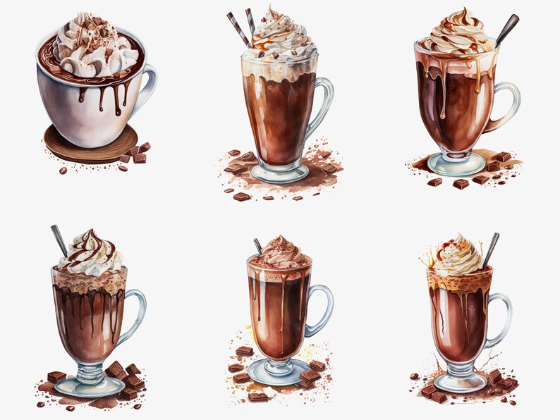 Watercolor Hot Chocolate Clipart Bundle Hot Chocolate - Etsy