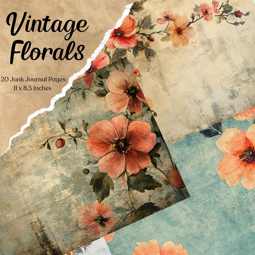 Vintage Floral Junk Journal Pages Flower Printable Antique Paper Craft ...