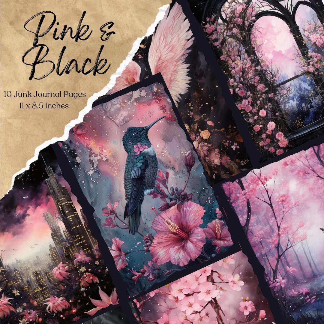 Pink and Black Junk Journal Pages | Digital Collage Sheet | Printable ...