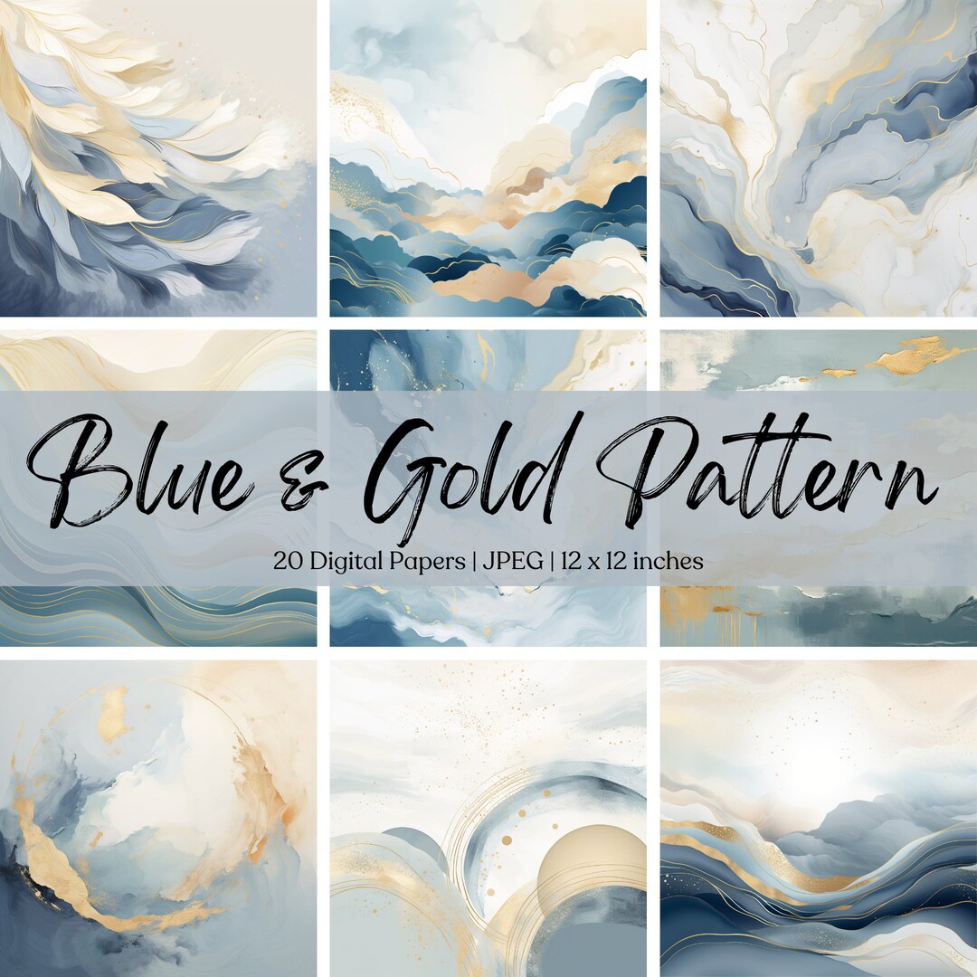 Blue and Gold Pattern Digital Printable Paper | Trendy Neutral Patterns ...