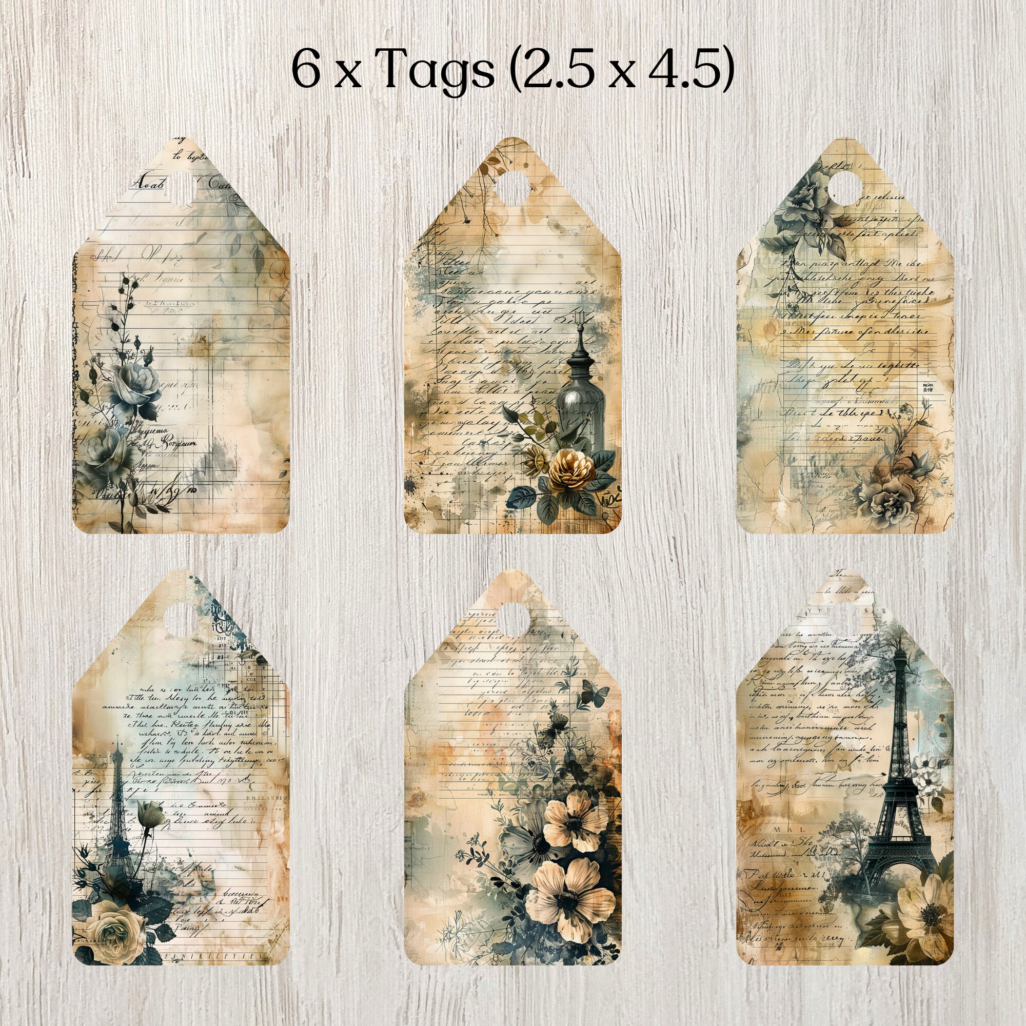 Vintage Script Junk Journal Tag Kit Script Printable Tag Vintage Paper ...
