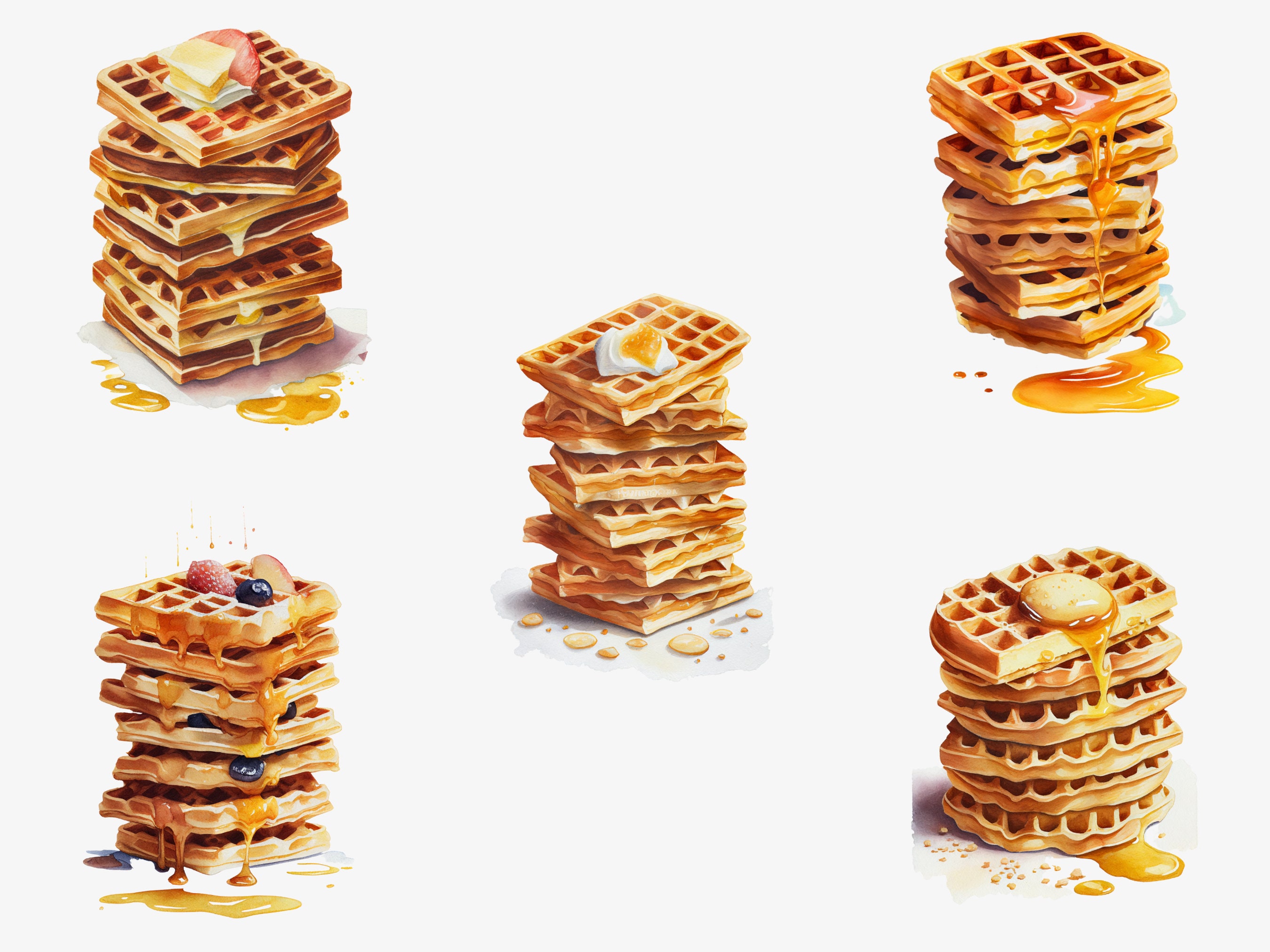 Watercolor Waffle Clipart Bundle Waffle Digital Images Waffle Graphics ...