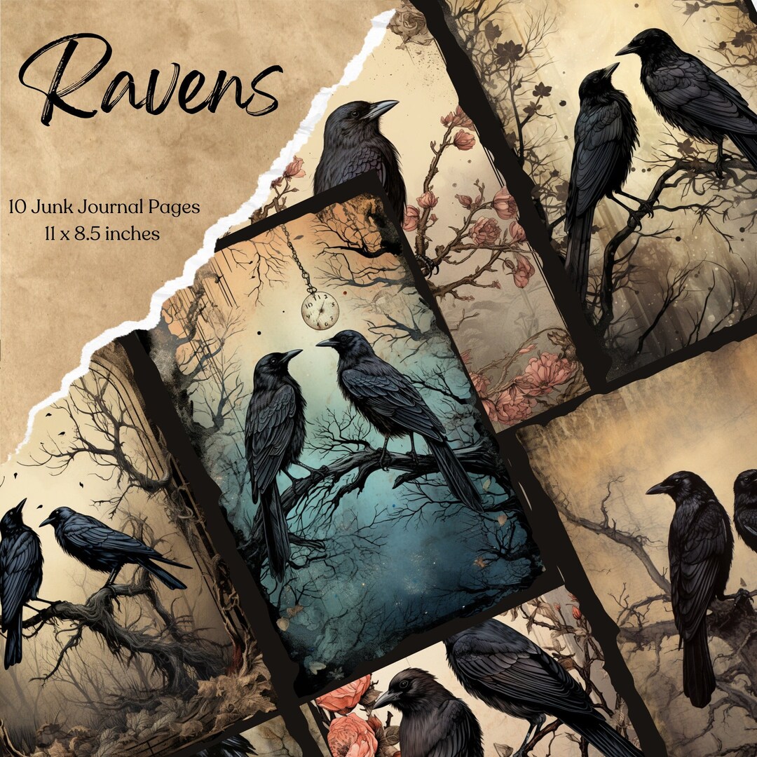 Black Raven Junk Journal Pages | Digital Scrapbook Paper Kit | Goth ...