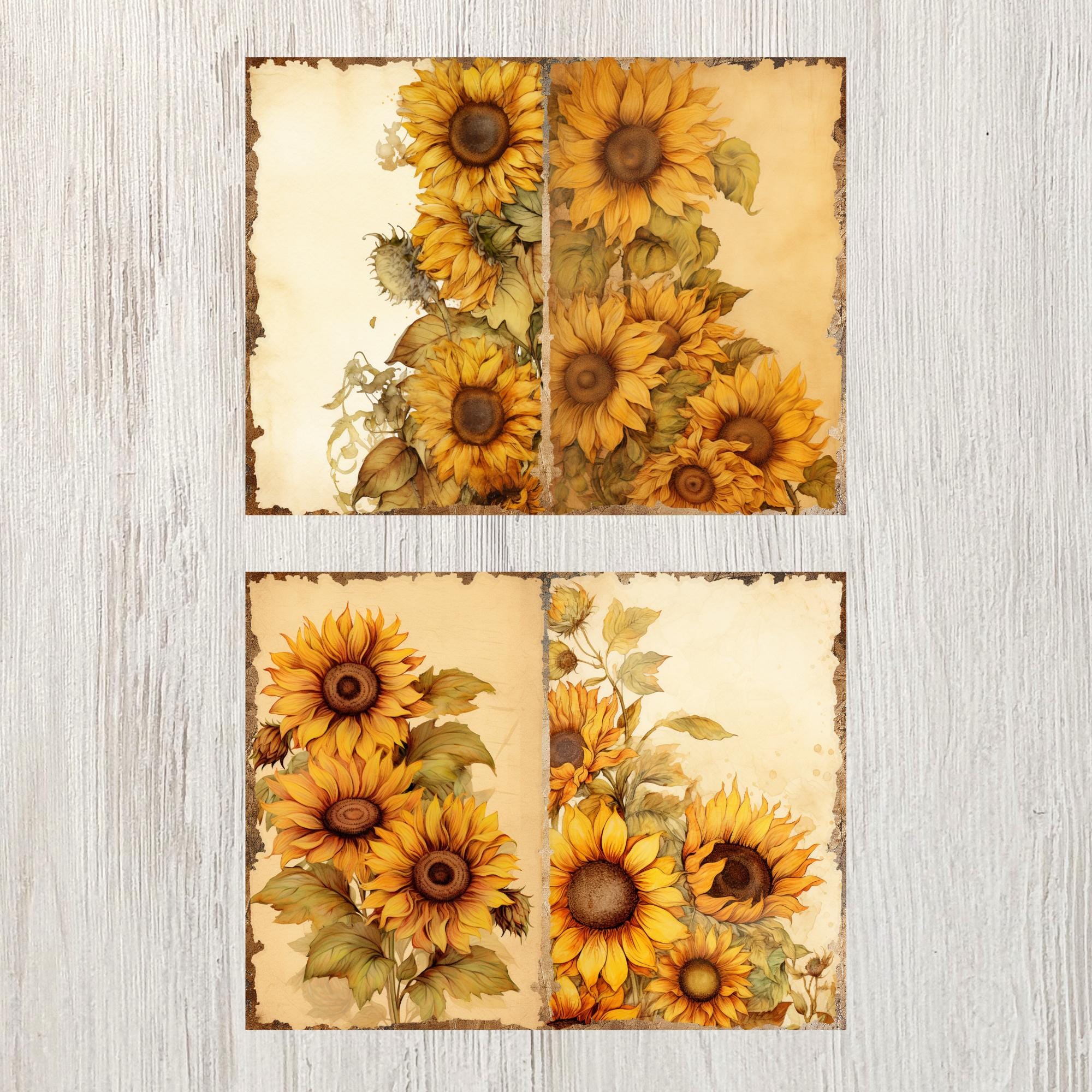 Sunflower Junk Journal Paper Flower Background Printable Floral Pages ...