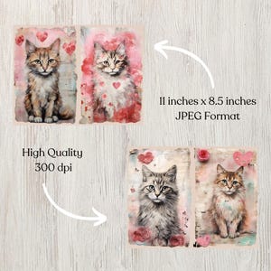 Valentines Cat Junk Journal Printable Page Animal Scrapbook Paper Kit ...