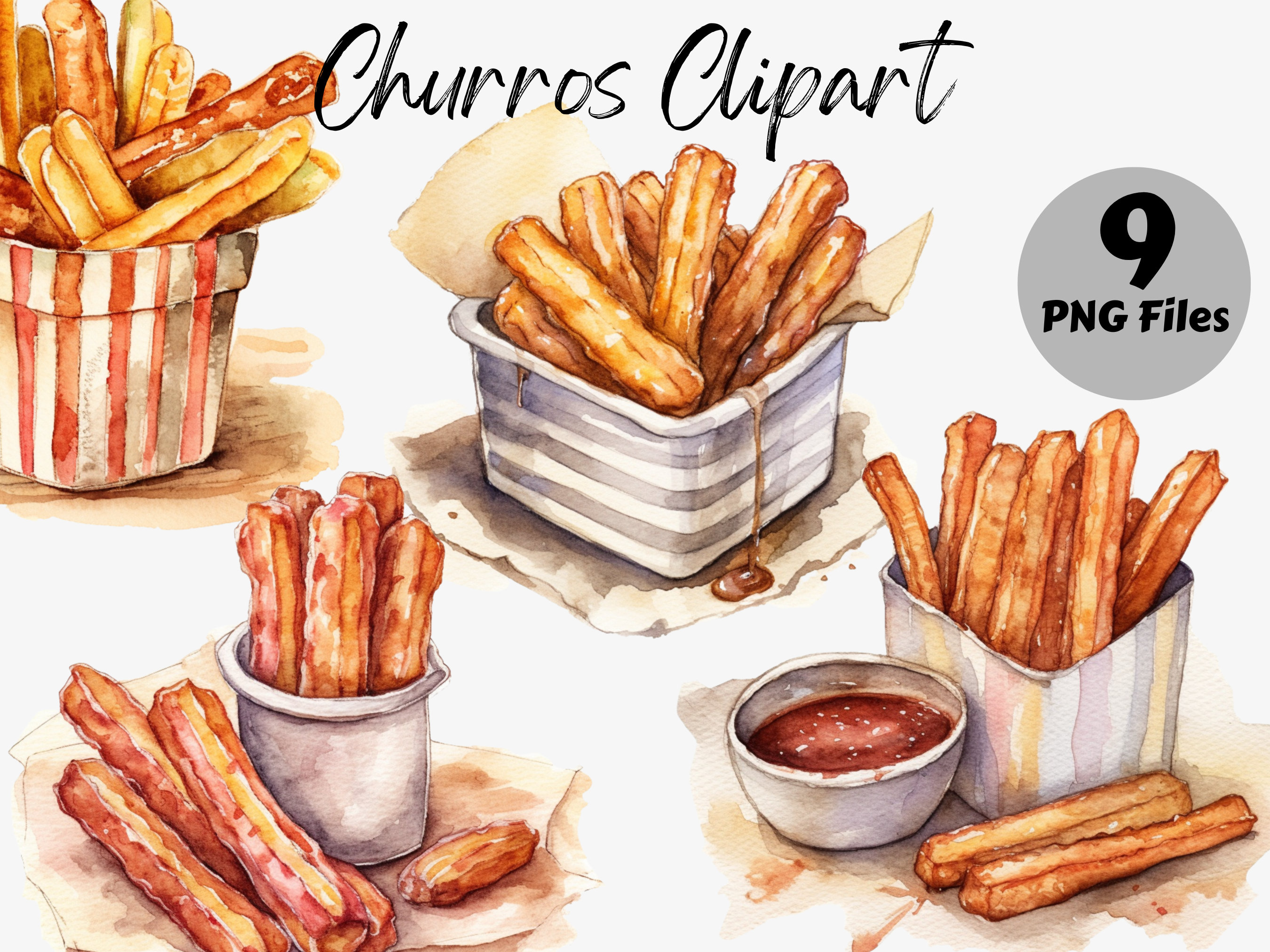 Watercolor Churros Clipart Bundle Churros PNG Fast Food Digital Images ...