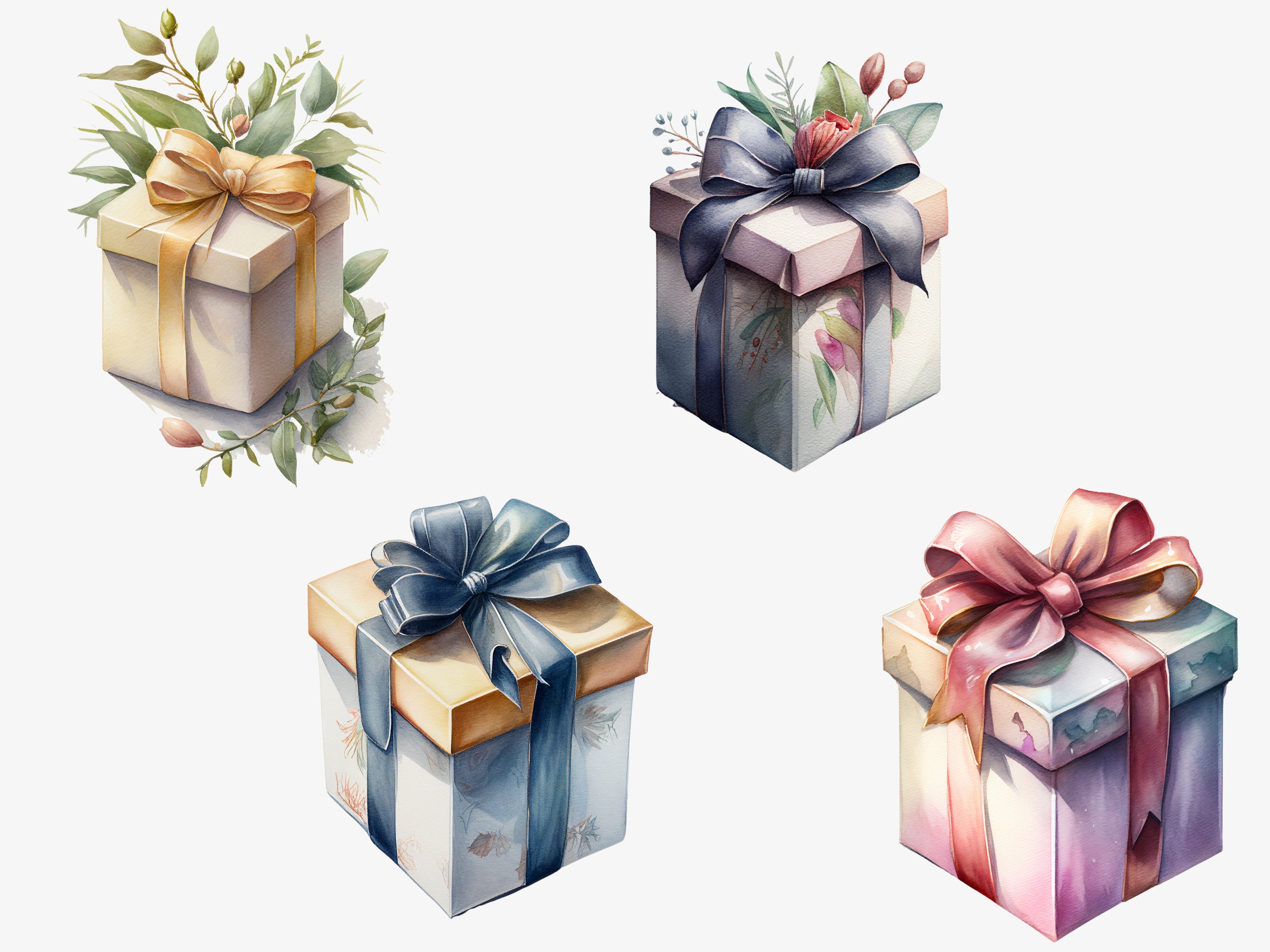 Watercolor Gift Box Clipart Bundle Gift Box Digital Images Gift Box ...