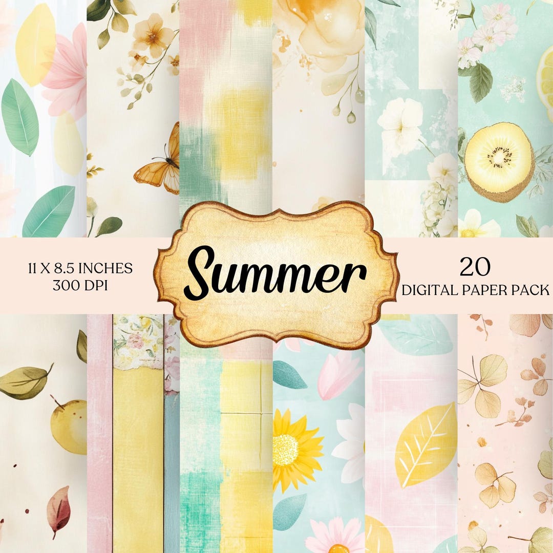 Summer Junk Journal Paper Pack, Pastel Floral Plaid Digital Background ...