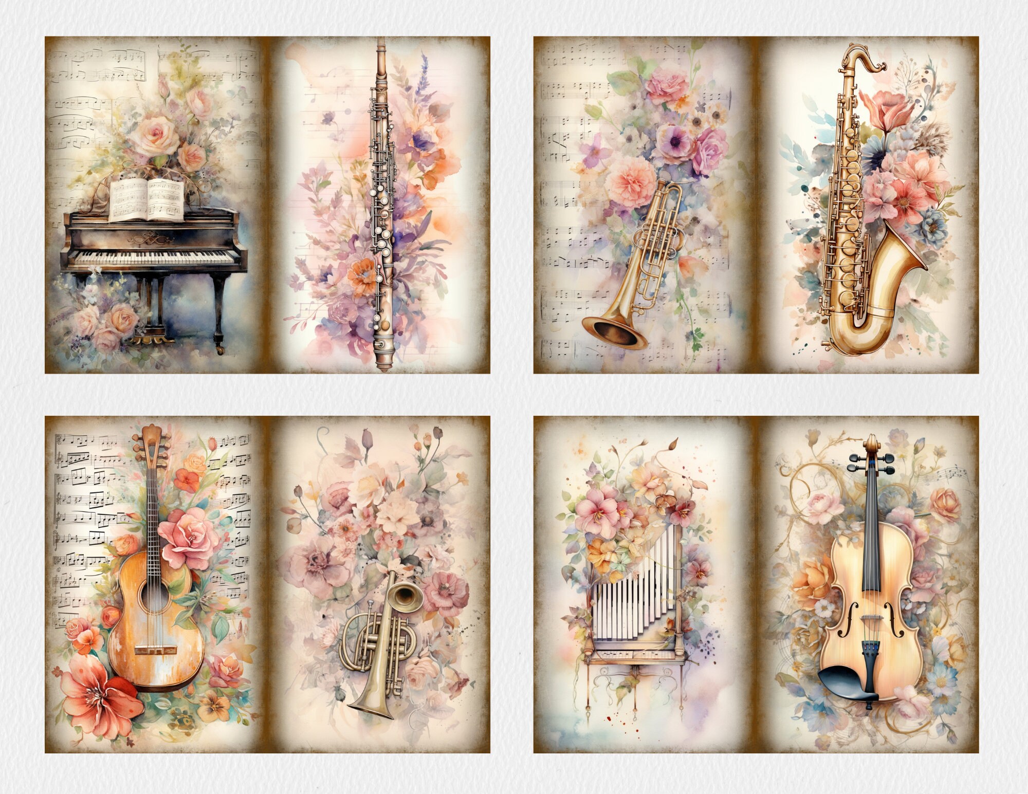 Musical Instruments Printable Paper | Junk Journal Pages | Music Notes ...