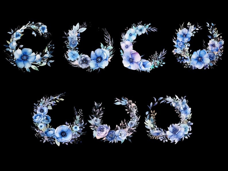 Watercolor Blue Floral Wreath Clipart | Floral Wreath Digital Images ...