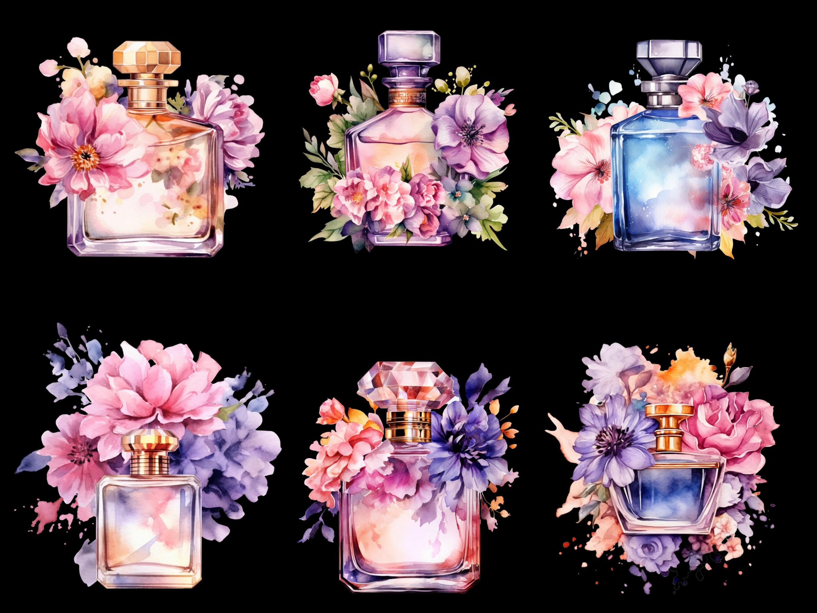 Watercolor Floral Perfume Clipart Bundle | Perfume Graphics ...