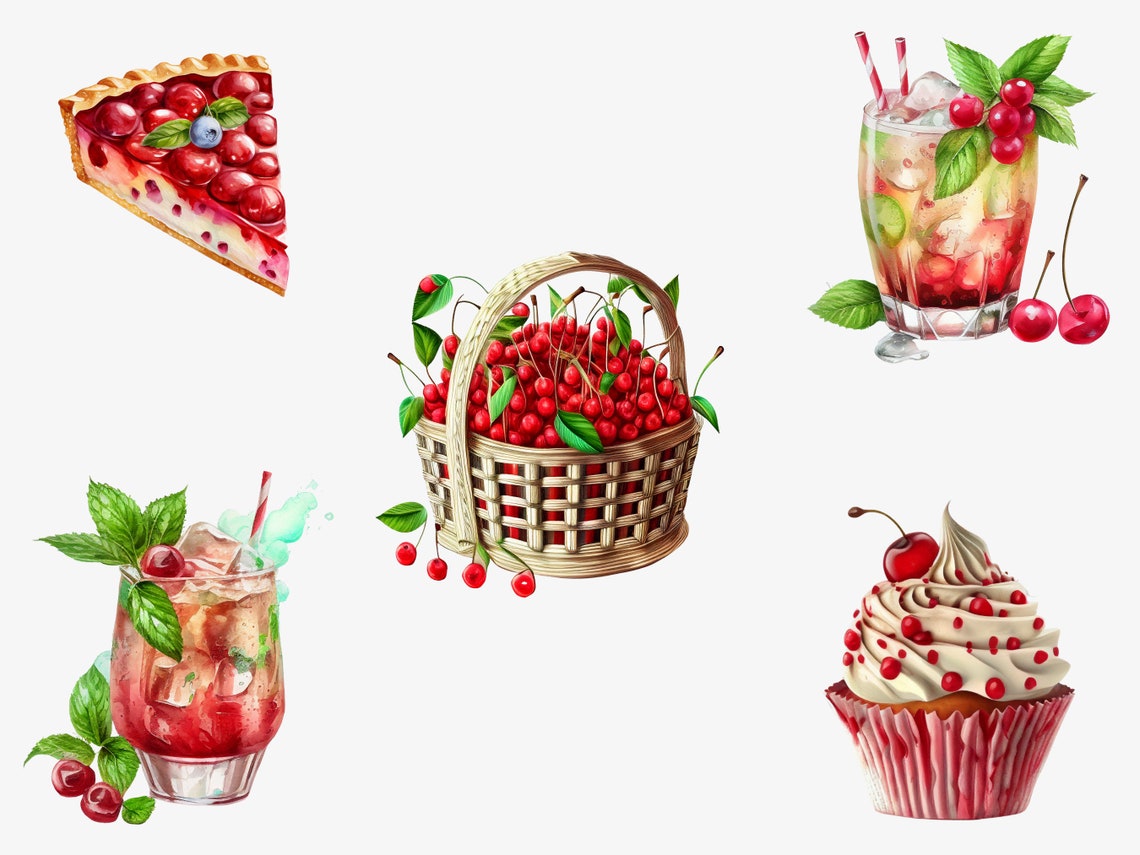 Watercolor Cherry Clipart Bundle Cherry Digital Images Cherry Graphics ...