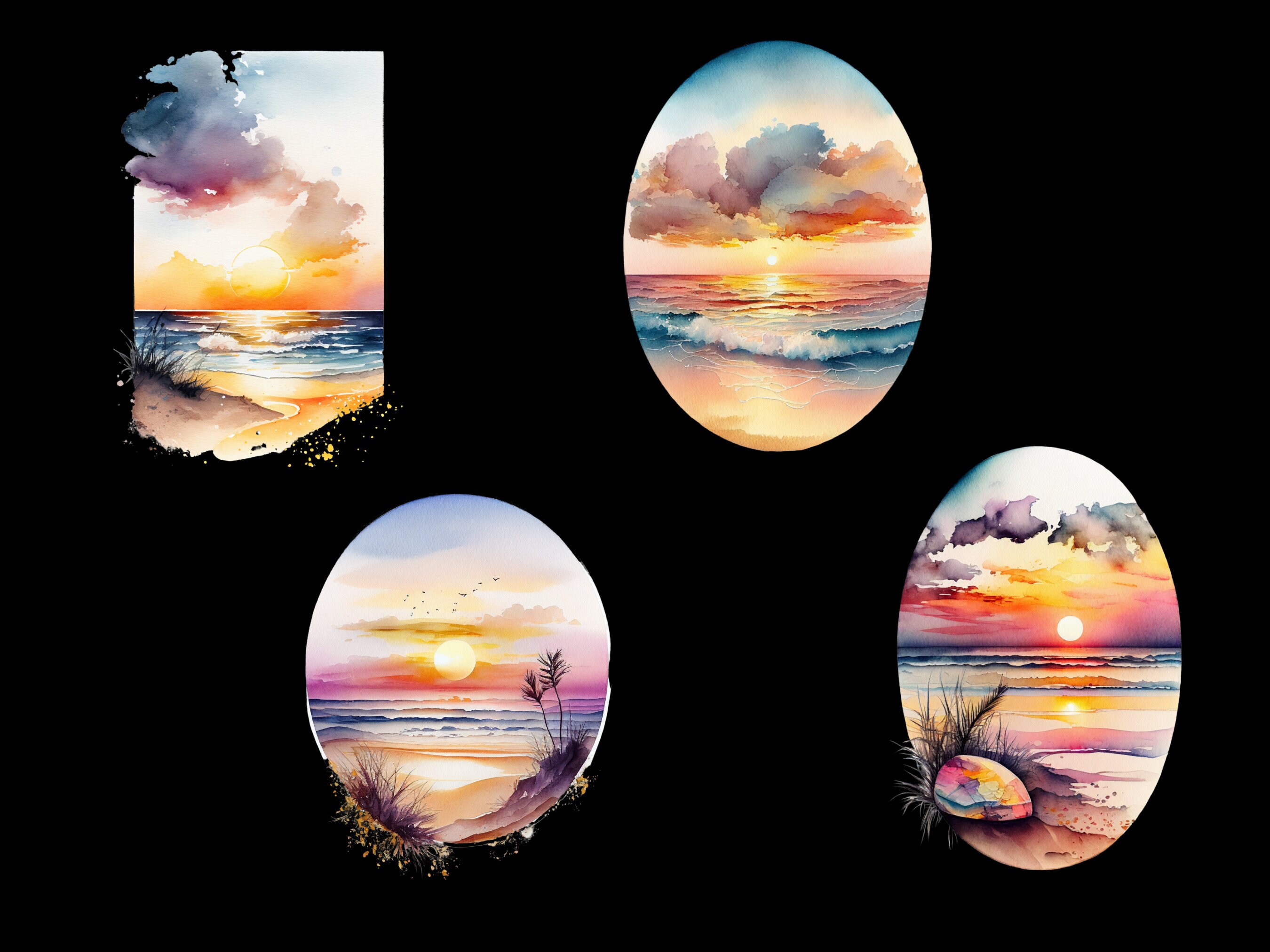 Watercolor Beach Sunset Clipart Bundle Beach Sunset Digital Images ...
