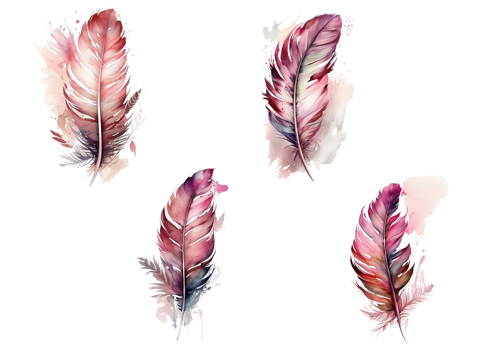 Watercolor Pink Feather Clipart Bundle Feather Digital Images Pink ...
