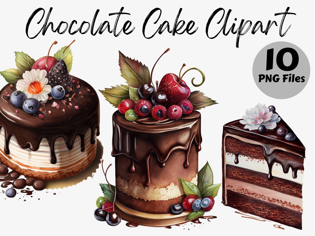 Watercolor Chocolate Cake Clipart Bundle | Chocolate Cake Digital ...