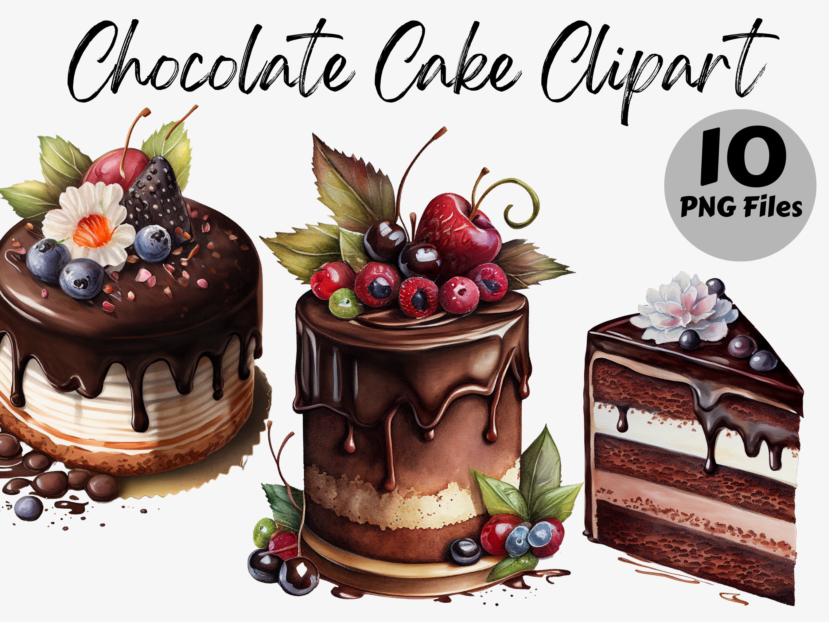 Watercolor Chocolate Cake Clipart Bundle Chocolate Cake Digital Images ...
