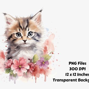 Watercolor Floral Kitten Clipart | Sublimation | Kitten PNG | Animal ...