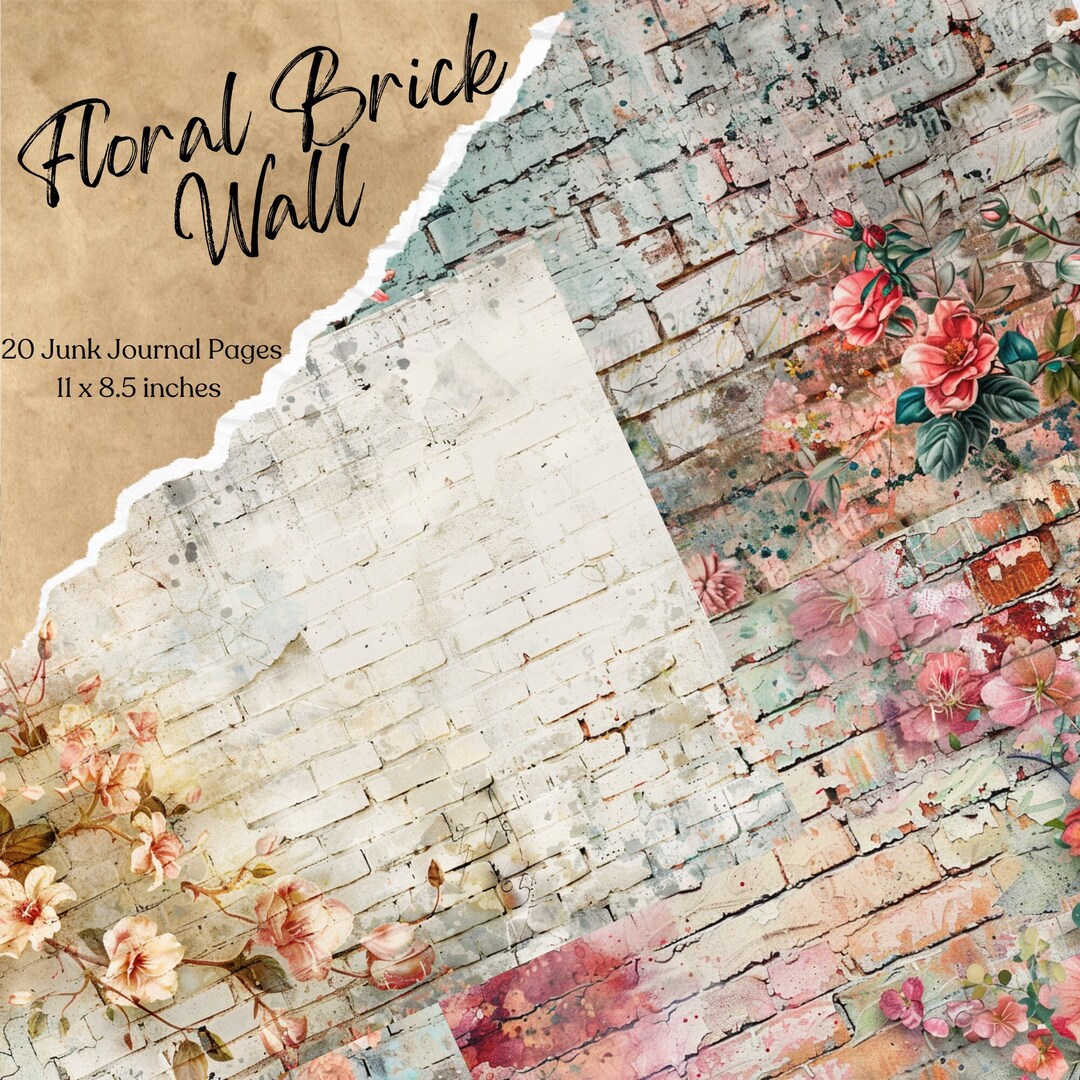 Floral Brick Wall Craft Paper Junk Journal Papers | Vintage Decorative ...
