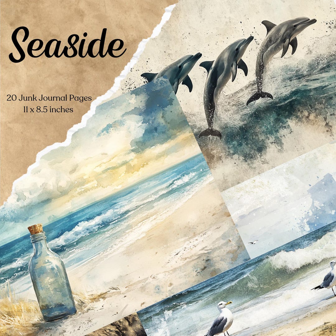 Seaside Junk Journal Page Beach Scrapbook Paper Printable Coastal ...