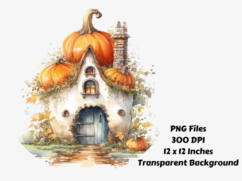 Watercolor Pumpkin Fairy House Clipart Bundle | Halloween Digital ...