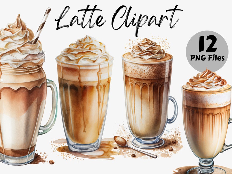 Watercolor Latte Clipart Bundle Latte Digital Images Watercolor Latte ...
