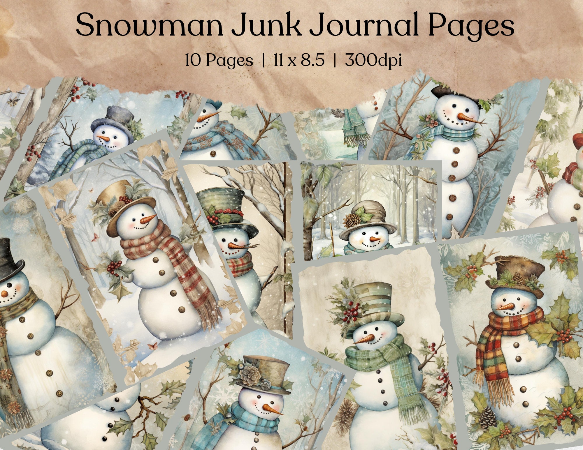 Winter Snowman Junk Journal Kit | Vintage Junk Journal Pages | Junk ...