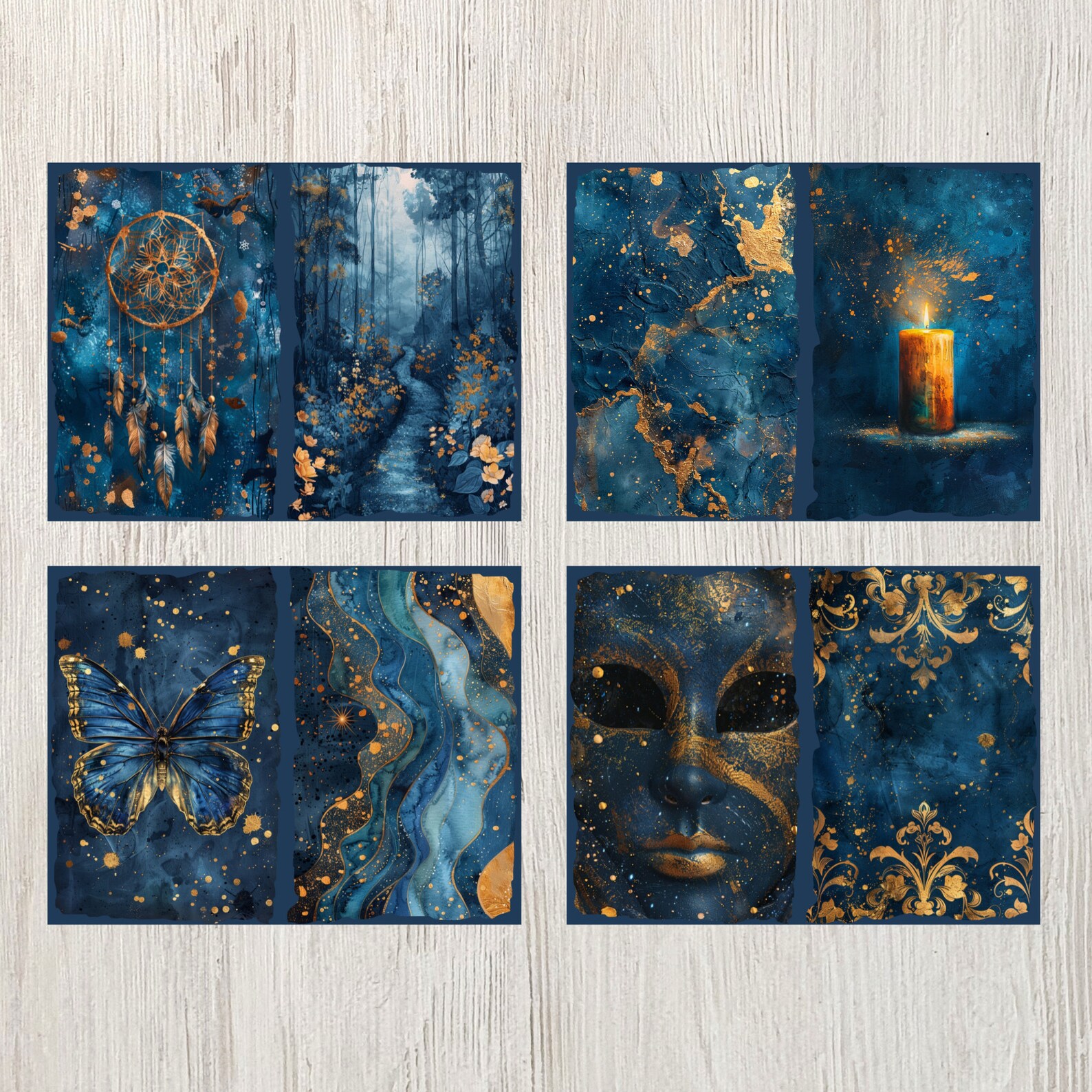 Navy and Gold Junk Journal Page Bundle | Navy and Gold Journal Pages ...