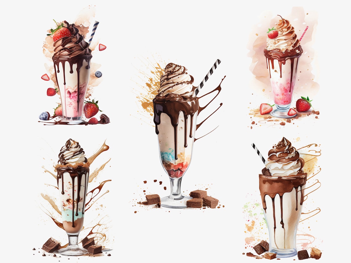 Watercolor Milkshake Clipart Bundle Milkshake Digital Images Milkshake ...