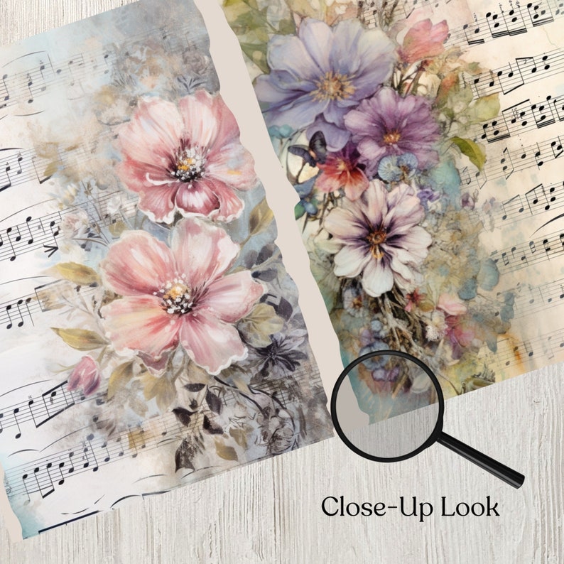 Floral Music Page Digi Kit | Printable Music Pages | Junk Journal ...
