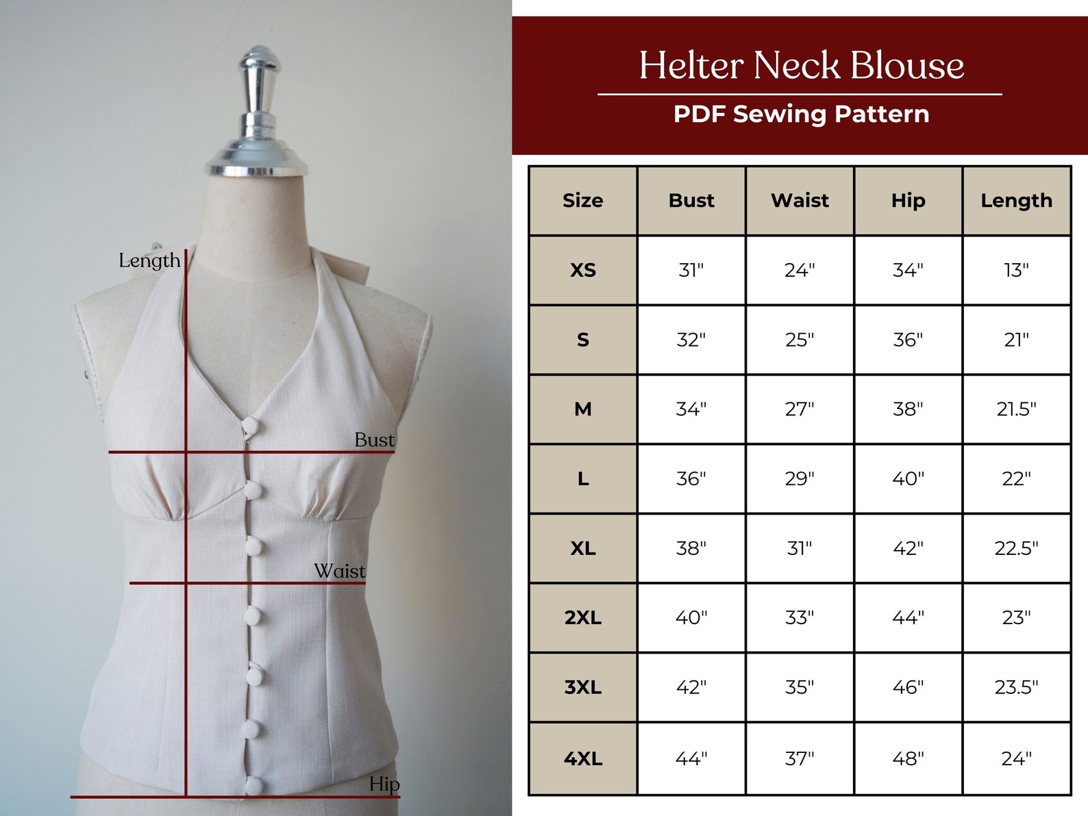 Halter Neck Crop Top Sewing Pattern, Halter Top PDF Pattern, Tie Back ...