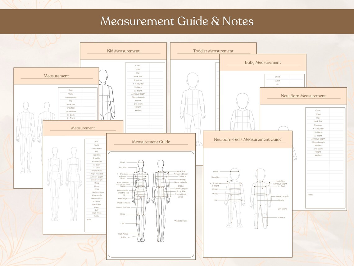 Digital Measurement Template , Body Measurement Note , Measurement Size ...