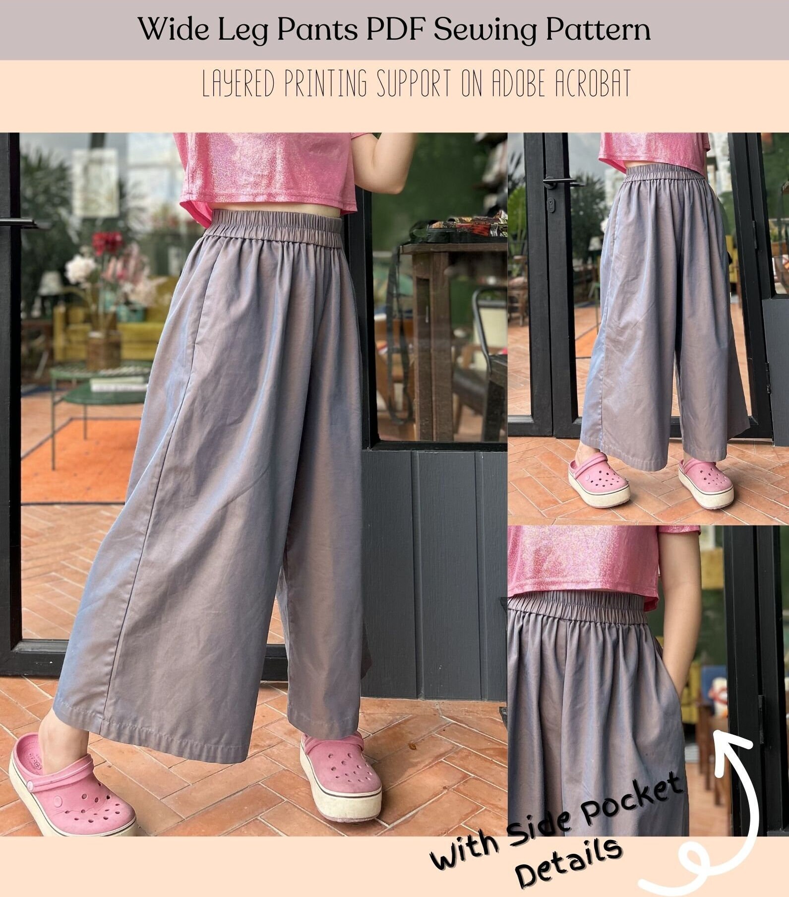 Wide Leg Pants Sewing Pattern Pants Pattern High Elastic - Etsy