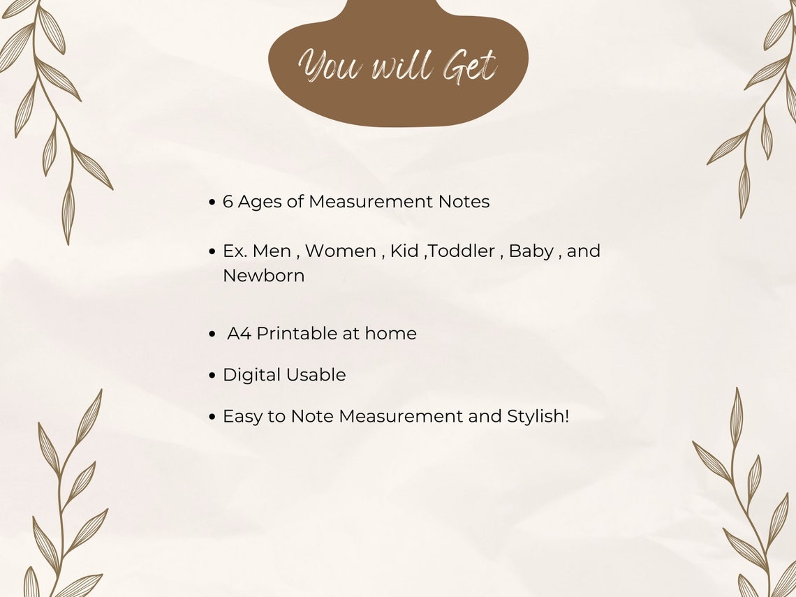 Digital Measurement Template , Body Measurement Note , Measurement Size ...