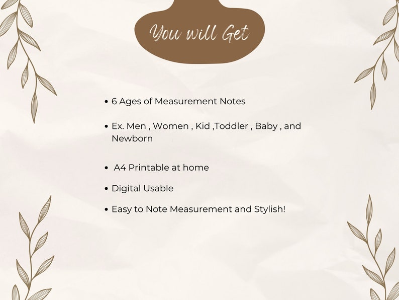 Digital Measurement Template , Body Measurement Note , Measurement Size ...