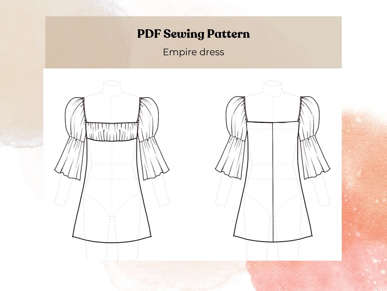 Empire Dress Sewing Pattern, Empire Waist Line Dress PDF Pattern , Puff ...