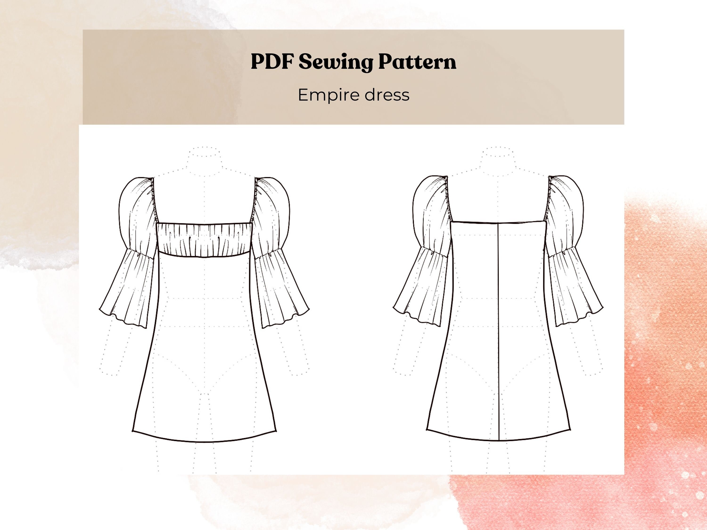 Empire Dress Sewing Pattern, Empire Waist Line Dress PDF Pattern , Puff ...