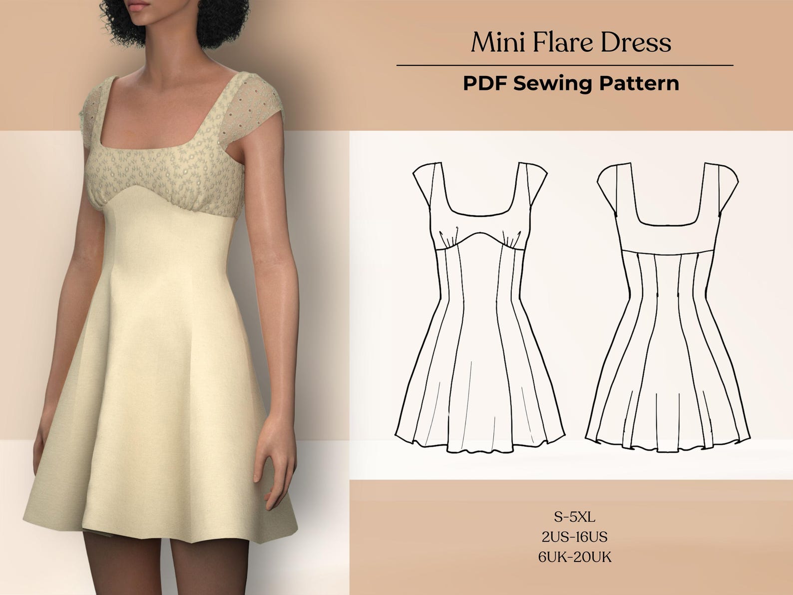 Mini Dress PDF Sewing Pattern | A-line Mini Dress Pattern | Flared ...