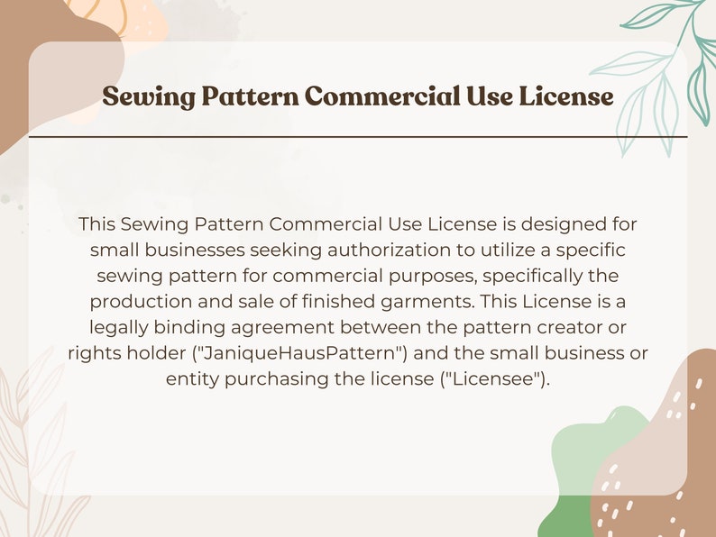 Commercial Use License per One Sewing Pattern for Small Business - Etsy