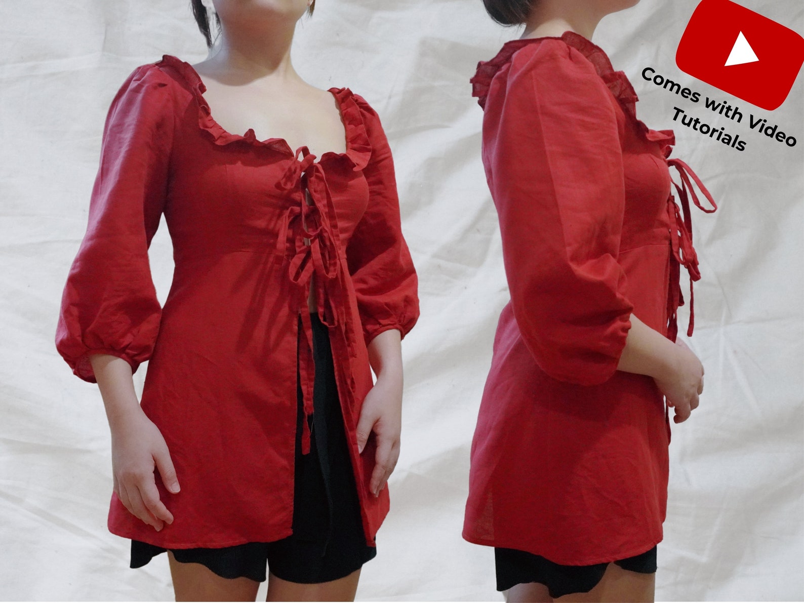 Tie Front Top PDF Sewing Pattern | Bow Tie Blouse Sewing Pattern ...