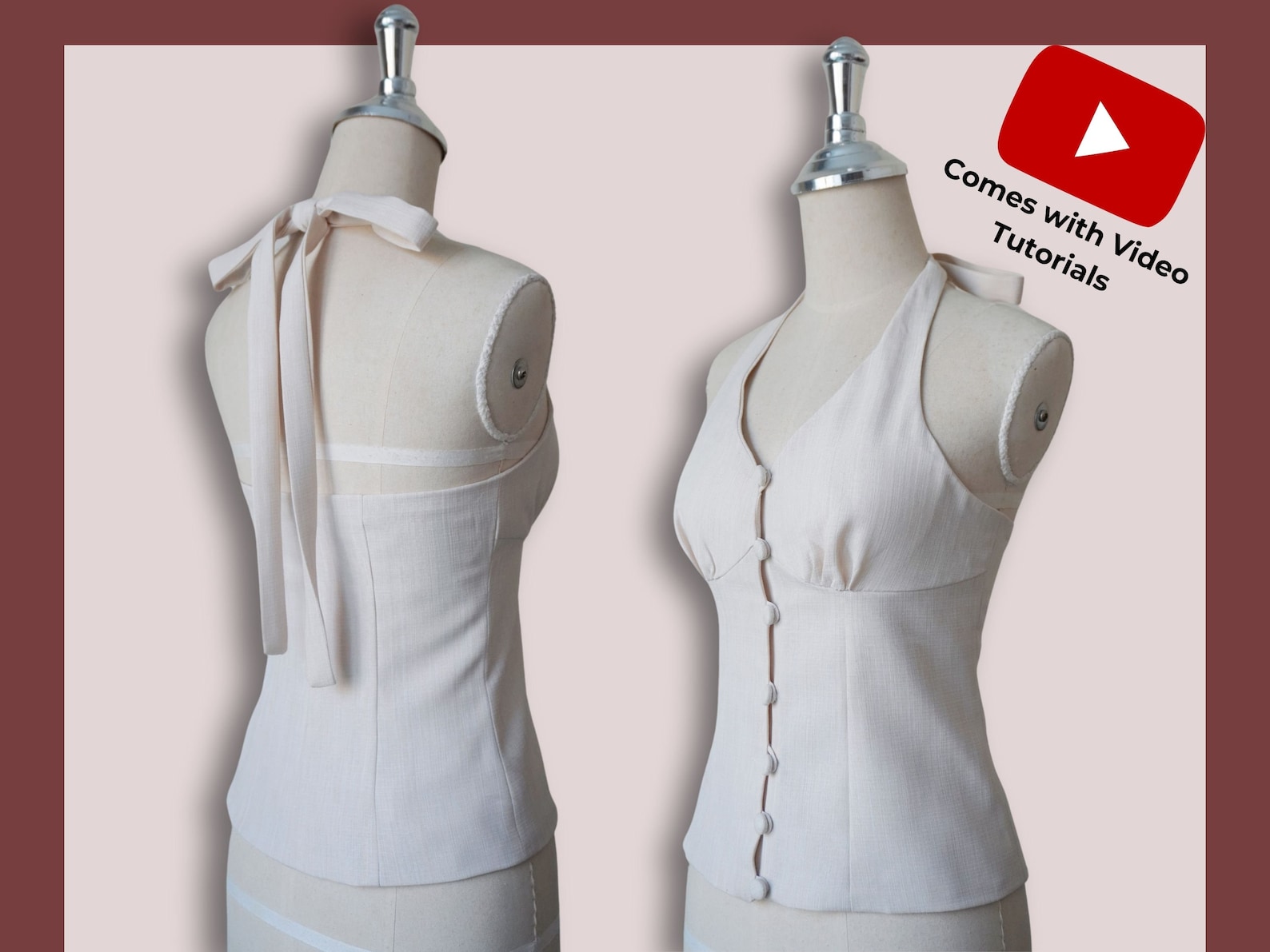 Halter Neck Crop Top Sewing Pattern, Halter Top PDF Pattern, Tie Back ...