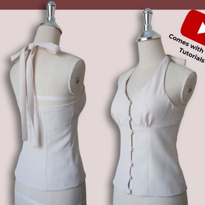 Halter Neck Crop Top Sewing Pattern, Halter Top PDF Pattern, Tie Back ...