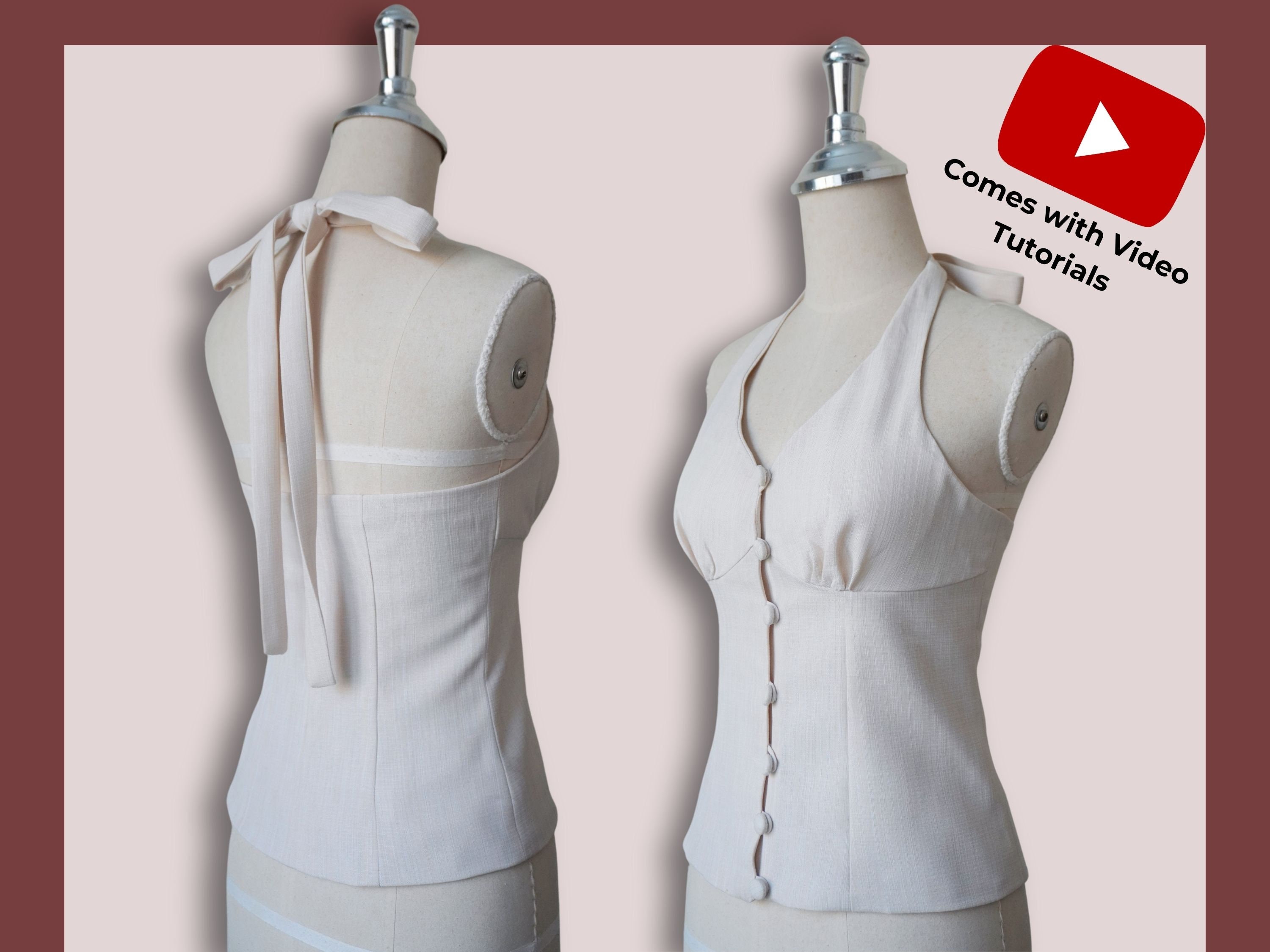Halter Neck Crop Top Sewing Pattern, Halter Top PDF Pattern, Tie Back ...
