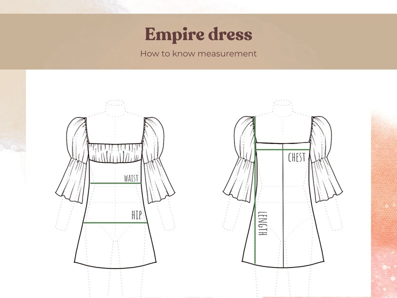 Empire Dress Sewing Pattern, Empire Waist Line Dress PDF Pattern , Puff ...