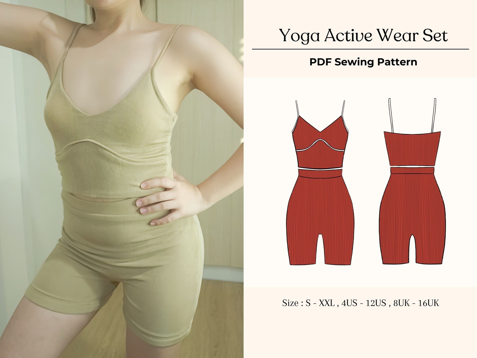 Yoga Active Wear Sewing Pattern , Sport Wear PDF Pattern , Sport Bra ...