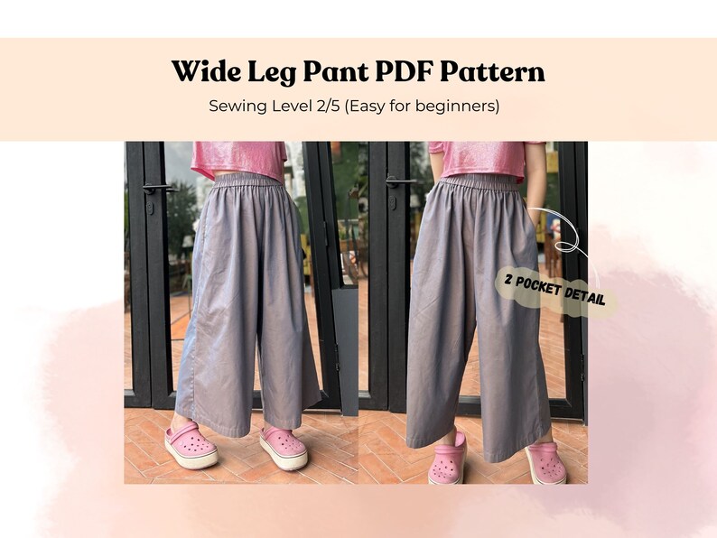 Wide Leg Pants Sewing Pattern , Pants Pattern , High Elastic Waisted ...