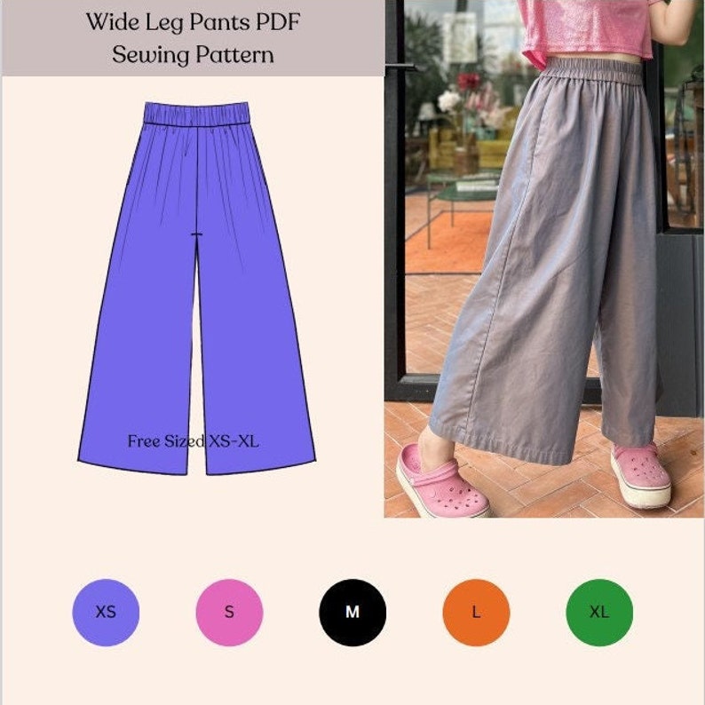Wide Leg Pants Sewing Pattern , Pants Pattern , High Elastic Waisted ...