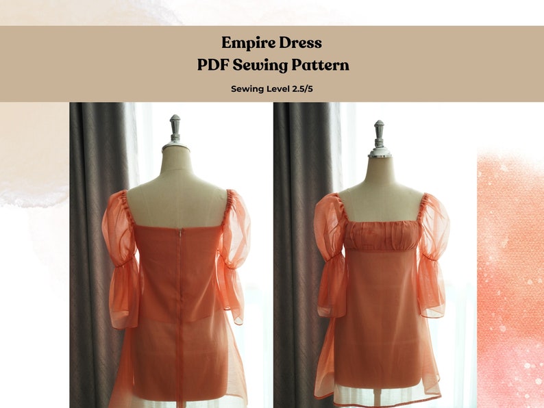 Empire Dress Sewing Pattern, Empire Waist Line Dress PDF Pattern , Puff ...