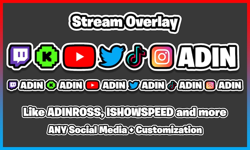 Best Custom Social Media Overlay Banner Like on Adinross, Ishowspeed, Kaicenat Twitch Kick ...