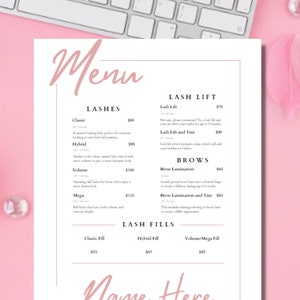 Lash Extension/brow Pricing Menu, Editable and Printable Digital - Etsy