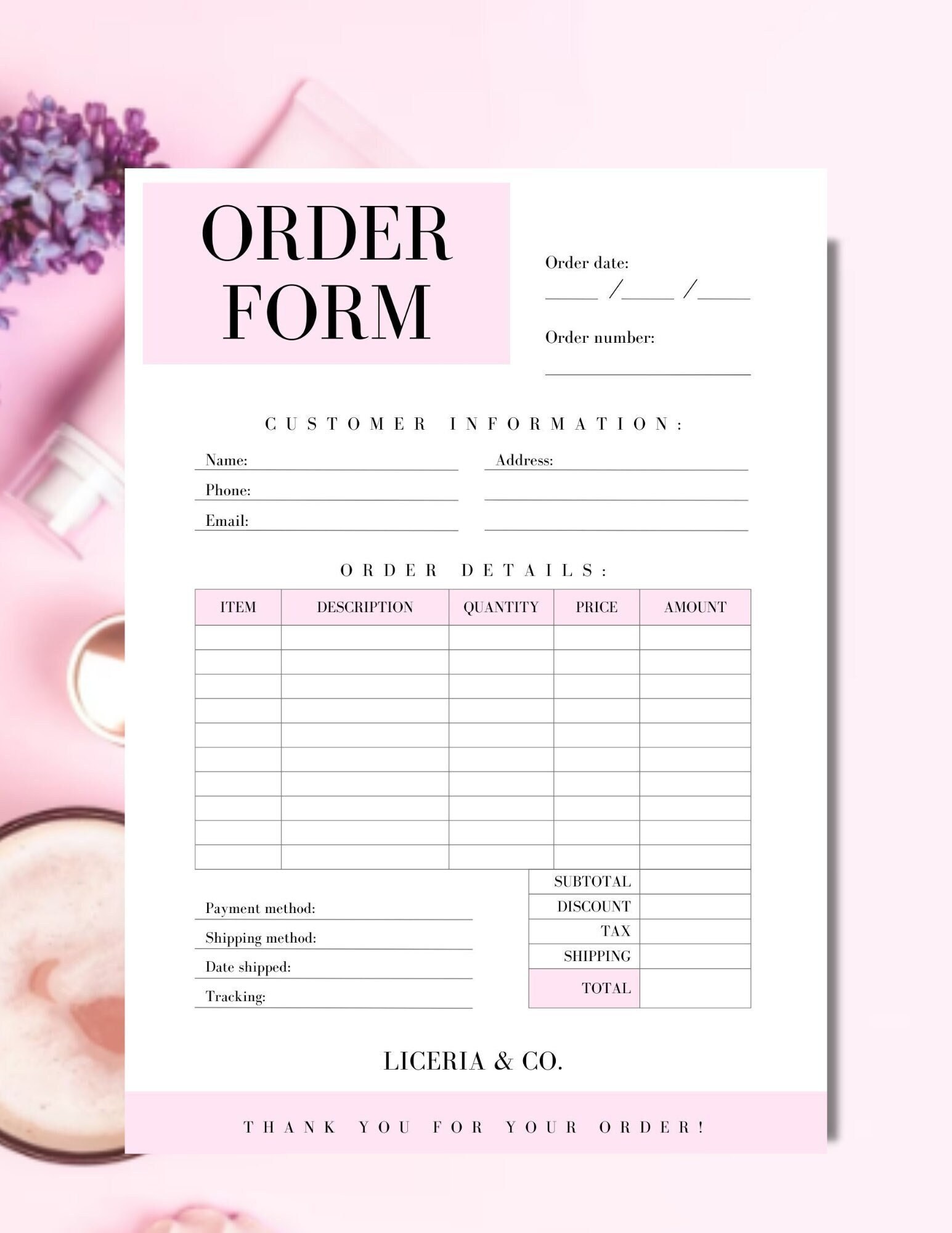 Order Form Template for Small Businesses, Editable and Printable ...
